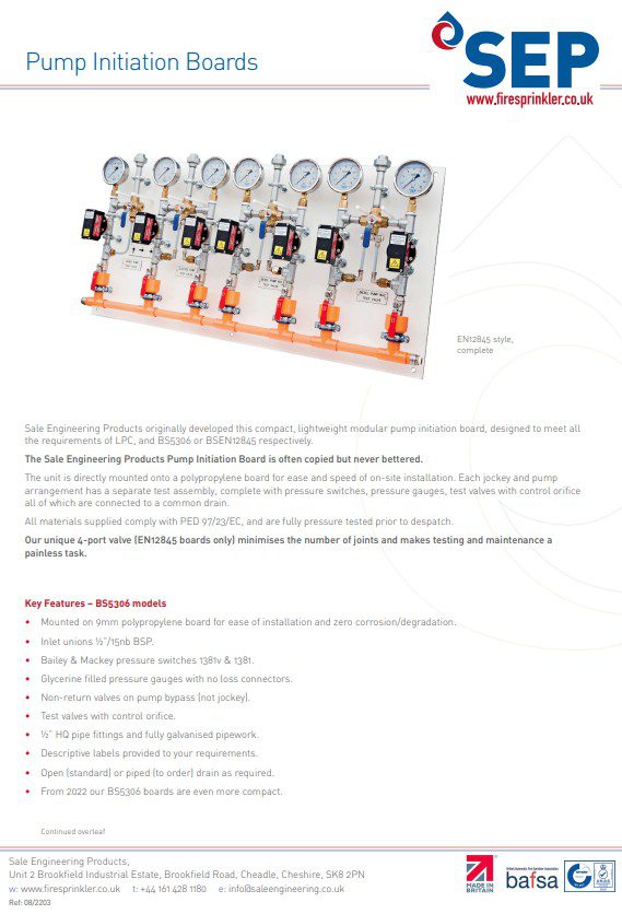 Pump Initiation Boards data sheet | Sale Engineering Products Ltd