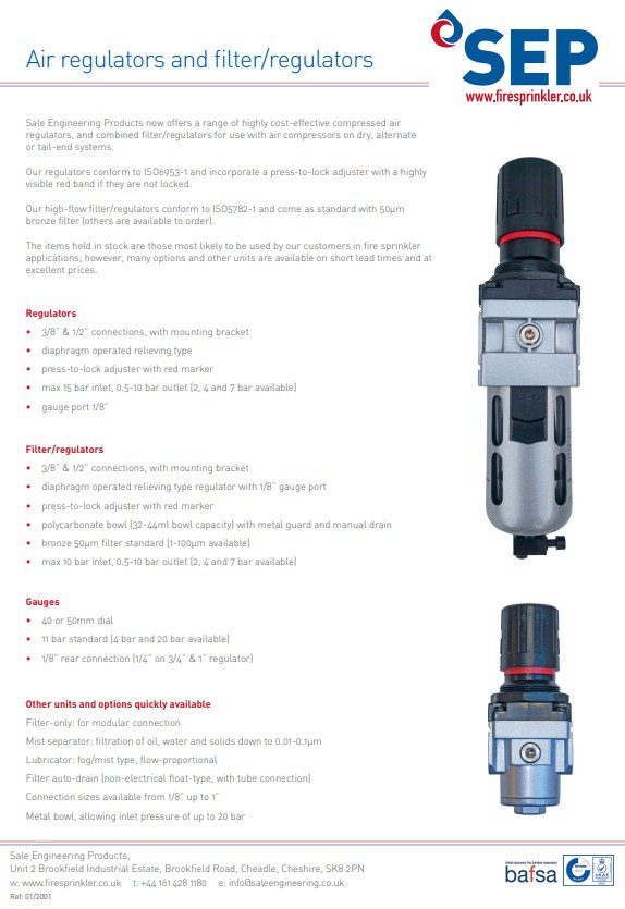 Air Regulators data sheet | Sale Engineering Products Ltd