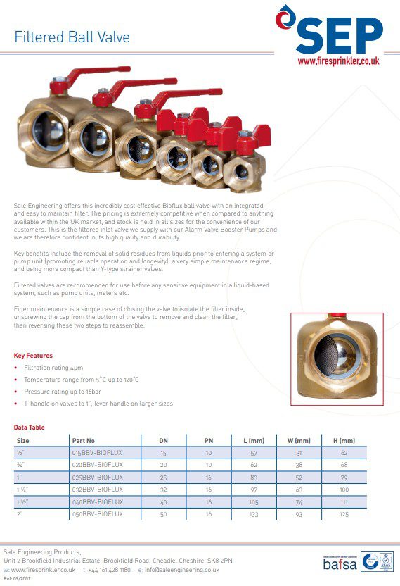 Filtered Ball Valve data sheet | Sale Engineering Products Ltd