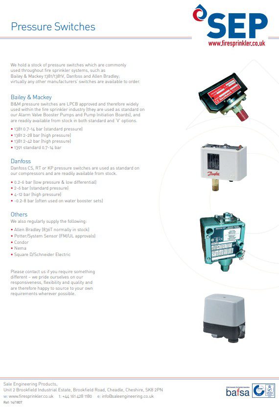 Pressure Switches data sheet | Sale Engineering Products Ltd