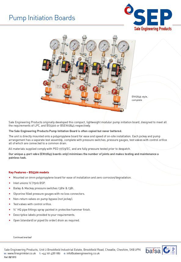 Pump Initiation Board | Sale Engineering Products Ltd