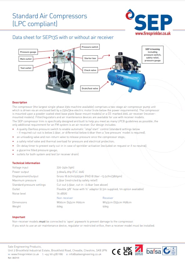 Standard LPC Air Compressor (SEP13S/LPC) Info Sheet | Sale Engineering ... Standard LPC Air Compressor (SEP13S/LPC) Info Sheet | Sale Engineering ...