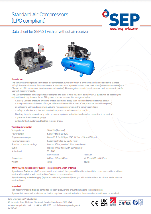 Standard LPC Air Compressor (SEP23T/LPC) Info Sheet | Sale Engineering ...